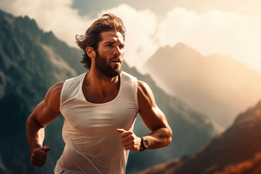 healthy man running sunlight mountain. | Premium Photo - rawpixel