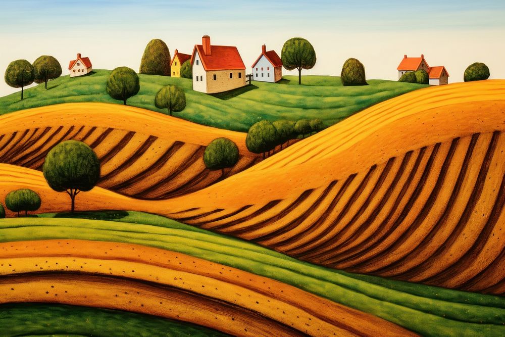 Hilly farm fields agriculture landscape | Premium Photo Illustration ...