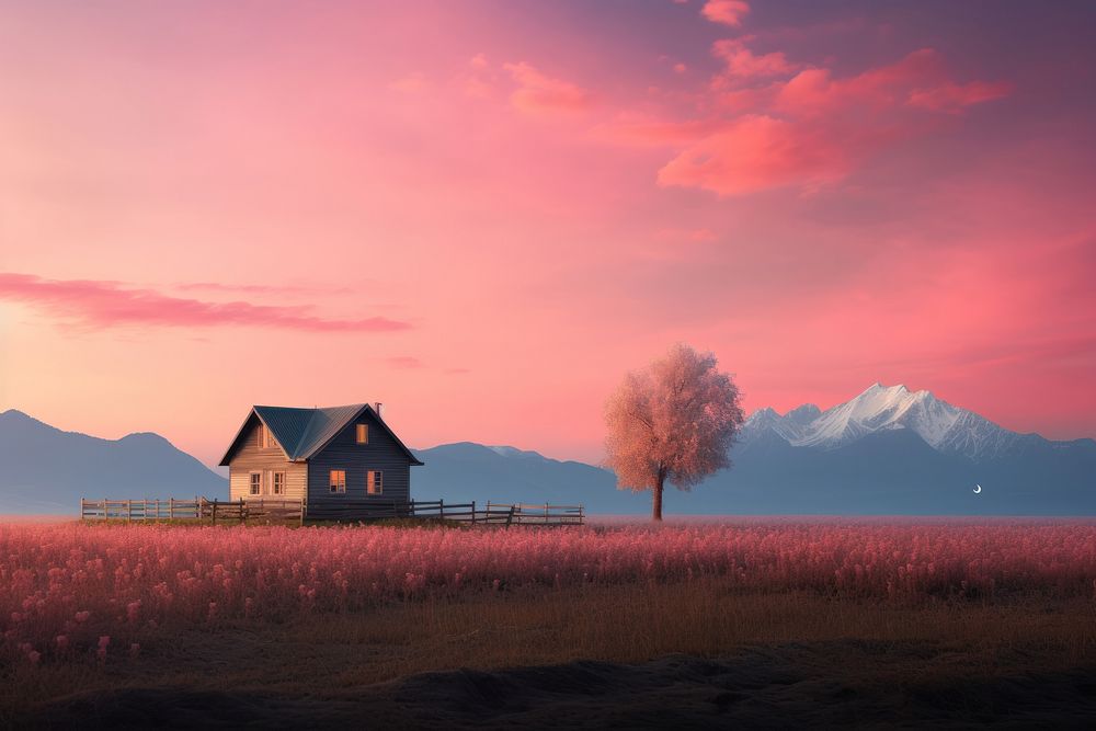 Small pink cottage sky architecture | Premium Photo - rawpixel