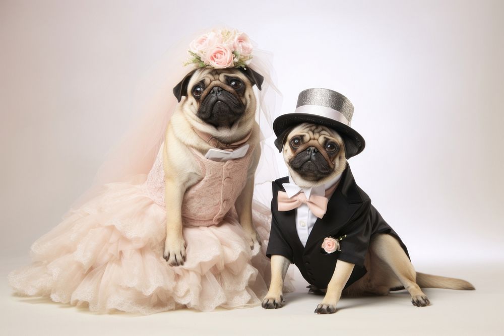 Pugs animal portrait wedding. AI | Premium Photo - rawpixel