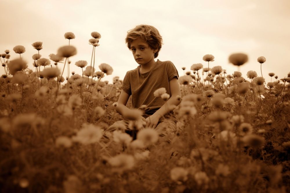 Little boy flower field photography | Free Photo - rawpixel