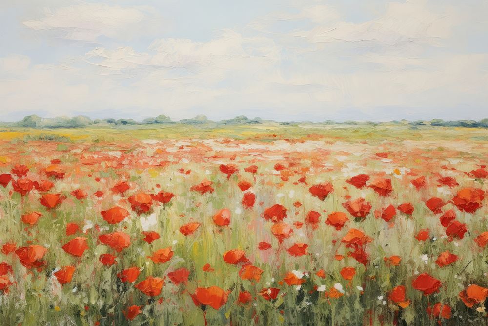 Field red flowers painting grassland | Free Photo Illustration - rawpixel