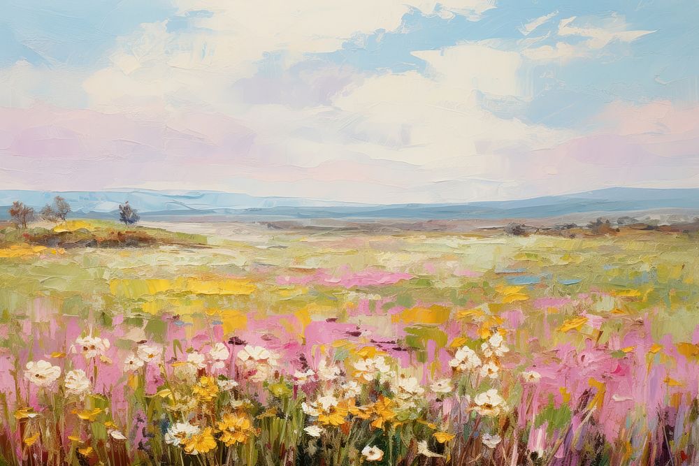 Field spring flowers painting landscape | Premium Photo Illustration ...