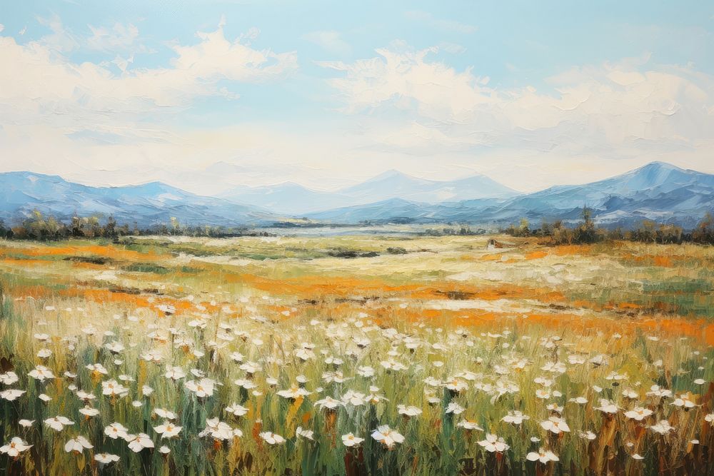 Field spring flowers landscape painting | Premium Photo Illustration ...