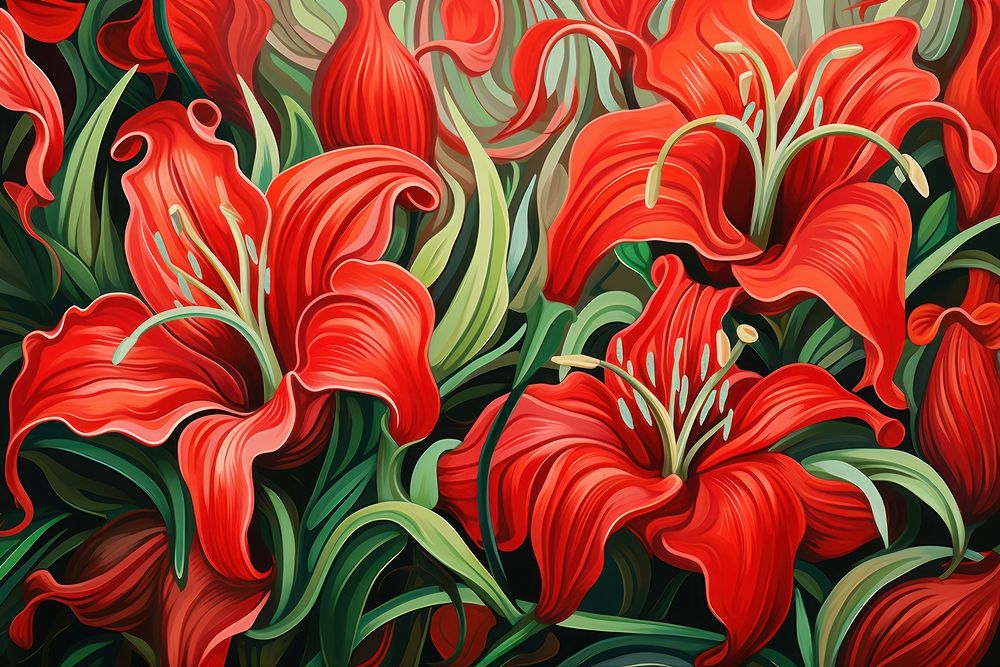 Red flowers painting art plant. | Premium Photo Illustration - rawpixel