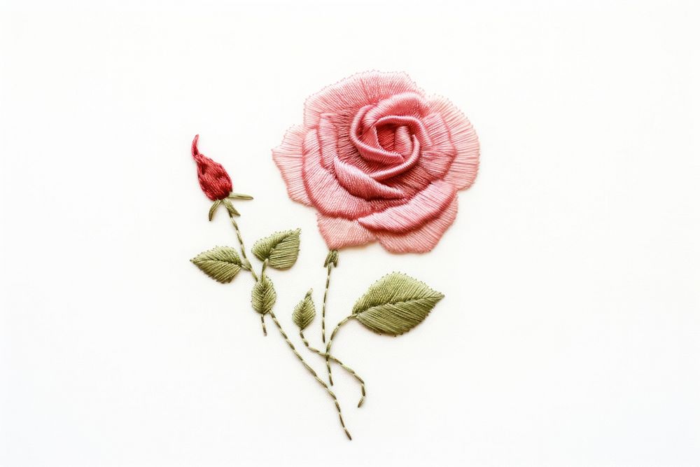 Pink rose embroidery pattern flower. | Premium Photo Illustration ...