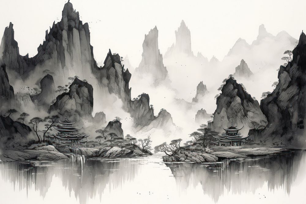 Black ink painting mountain drawing | Free Photo Illustration - rawpixel