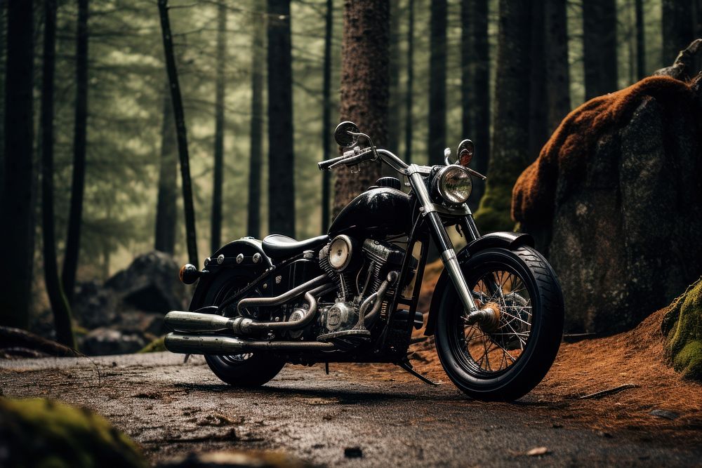 Motorcycle outdoors vehicle forest. AI | Premium Photo - rawpixel