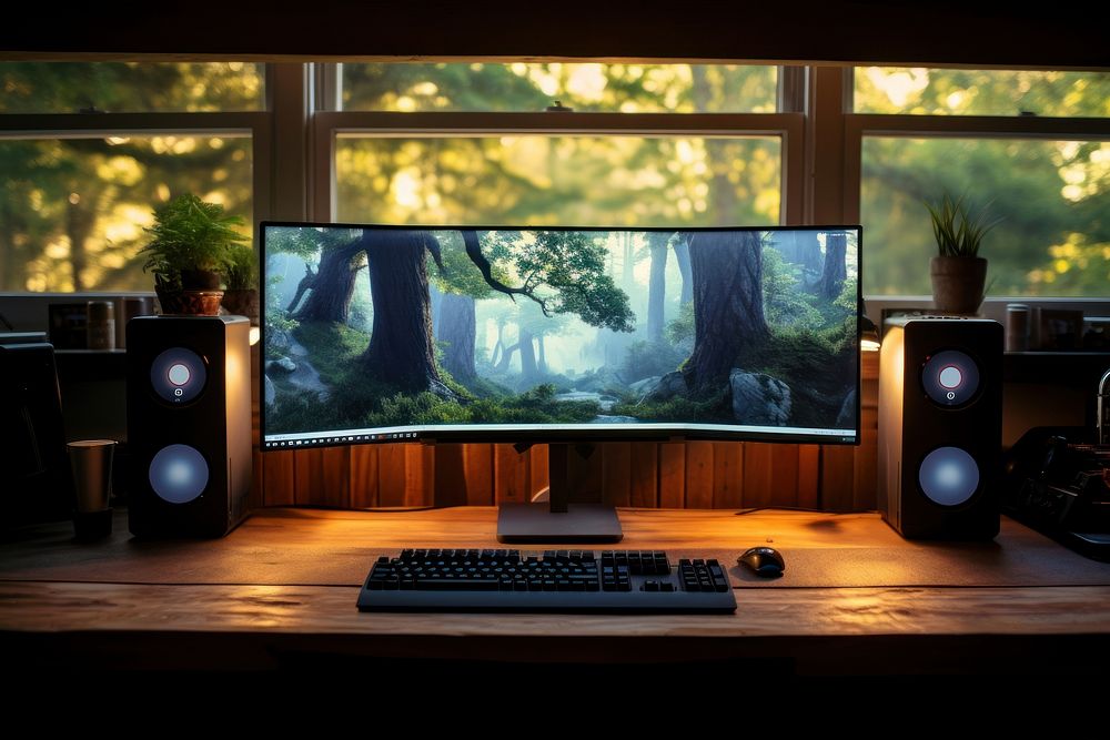 Dual monitor pc furniture computer | Premium Photo - rawpixel