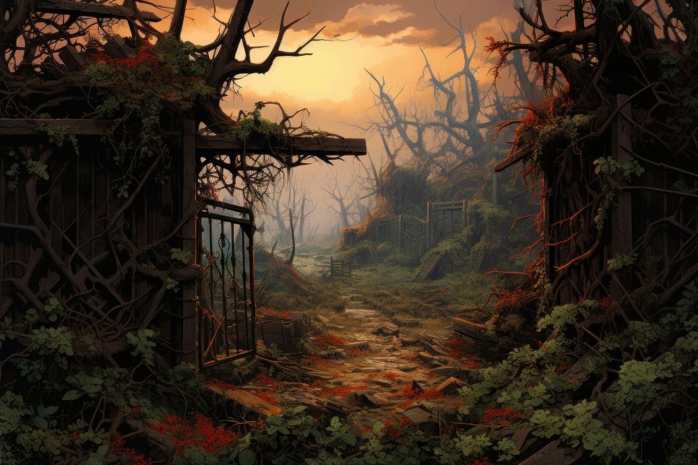 Overgrown post apocalyptic outdoors nature | Premium Photo Illustration ...