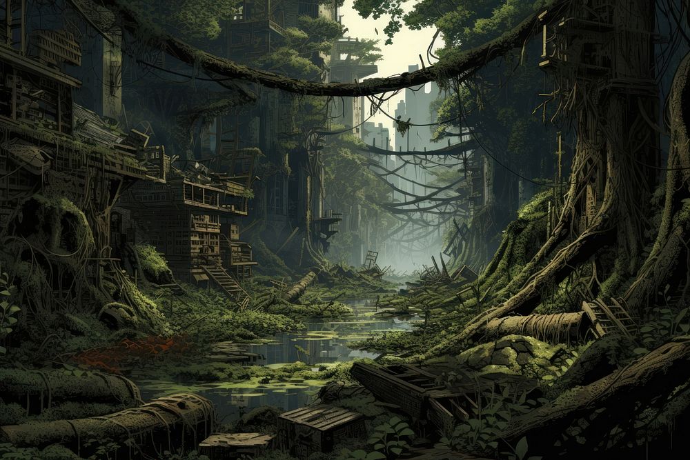 Overgrown post apocalyptic outdoors nature | Free Photo Illustration ...