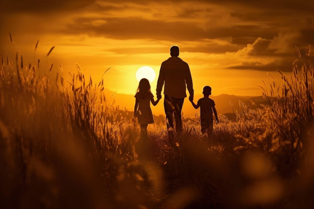 Silhouette family walking sunset field | Free Photo - rawpixel