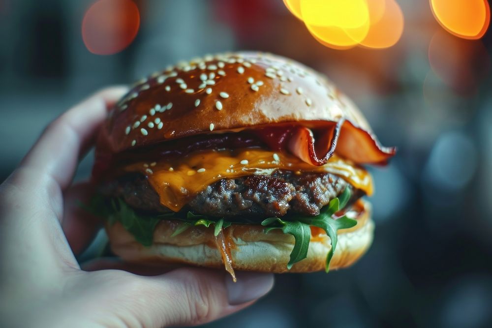 Hand holding burger food hamburger | Free Photo - rawpixel