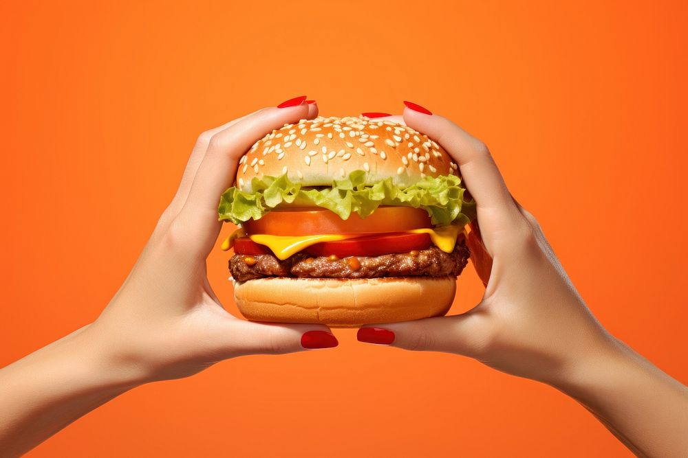 Hand holding burger food hamburger | Free Photo - rawpixel