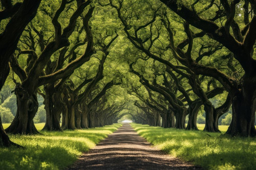 row oak trees landscape outdoors | Premium Photo - rawpixel