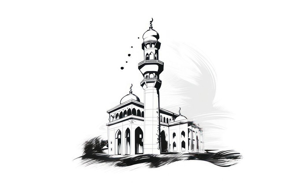 Mosque tower sketch drawing architecture. | Premium Photo Illustration ...