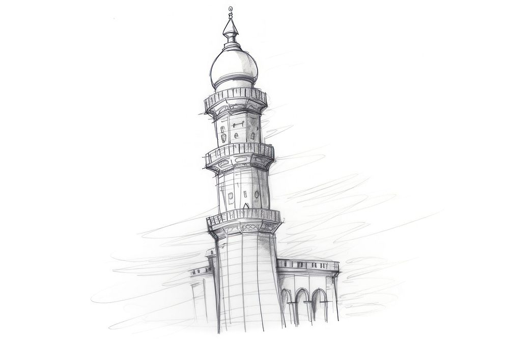Islam tower drawing sketch architecture. | Premium Photo Illustration ...