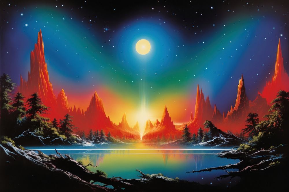 Galaxy landscape reflection astronomy. | Premium Photo Illustration ...