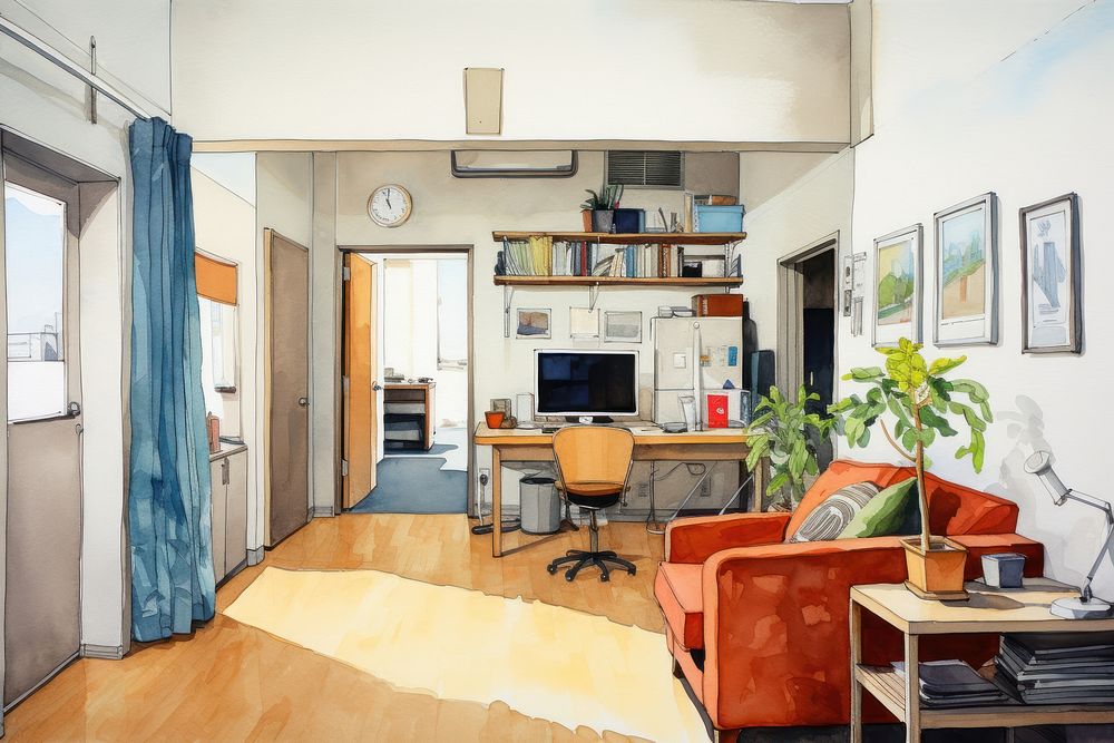 Student studio apartment architecture furniture | Premium Photo ...