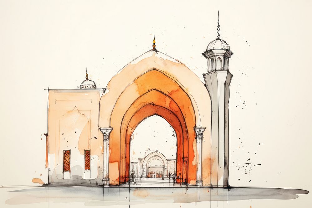 Mosque gateway arch sketch art | Free Photo Illustration - rawpixel