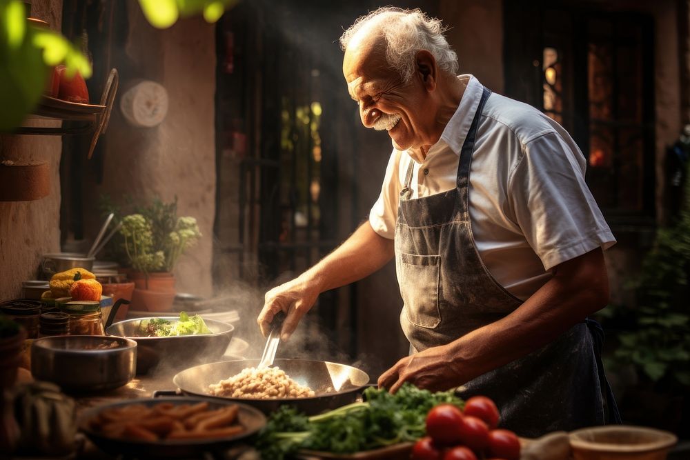 Latin old man cooking food | Free Photo - rawpixel