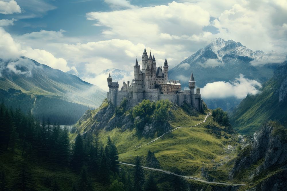 Castle architecture mountain building. AI | Premium Photo - rawpixel