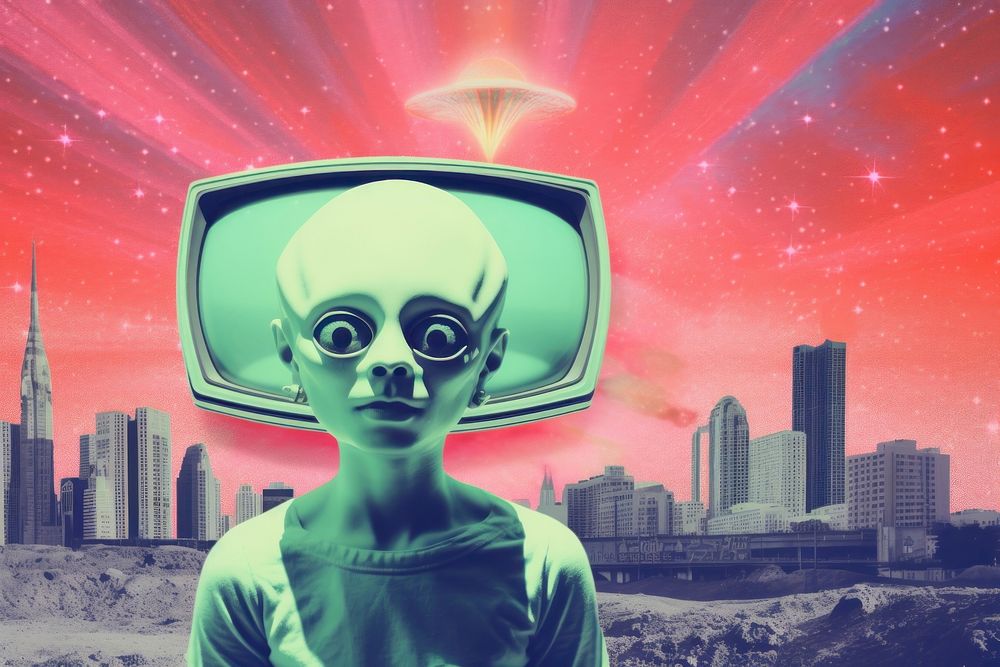 Alien TV architecture portrait city. | Premium Photo Illustration ...