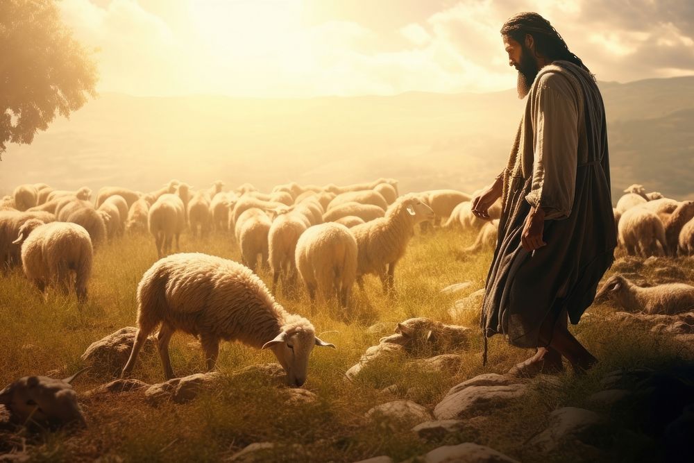 Jesus Christ leading sheep livestock | Free Photo - rawpixel