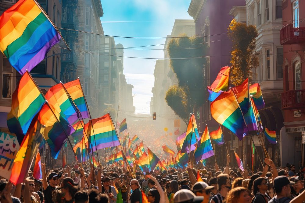 Pride month flags parade togetherness | Free Photo - rawpixel