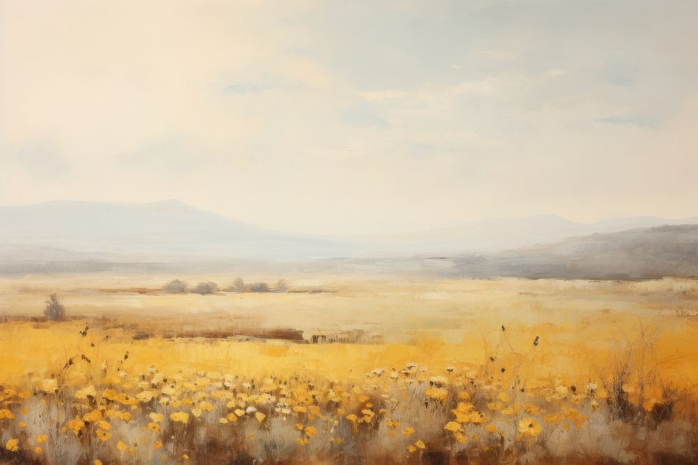Yellow landscape painting grassland. | Free Photo Illustration - rawpixel