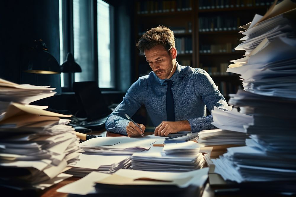Busy businessman filing paperwork cluttered | Free Photo - rawpixel