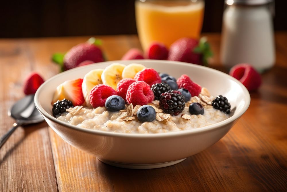 Oatmeal bowl breakfast table fruit. | Premium Photo - rawpixel