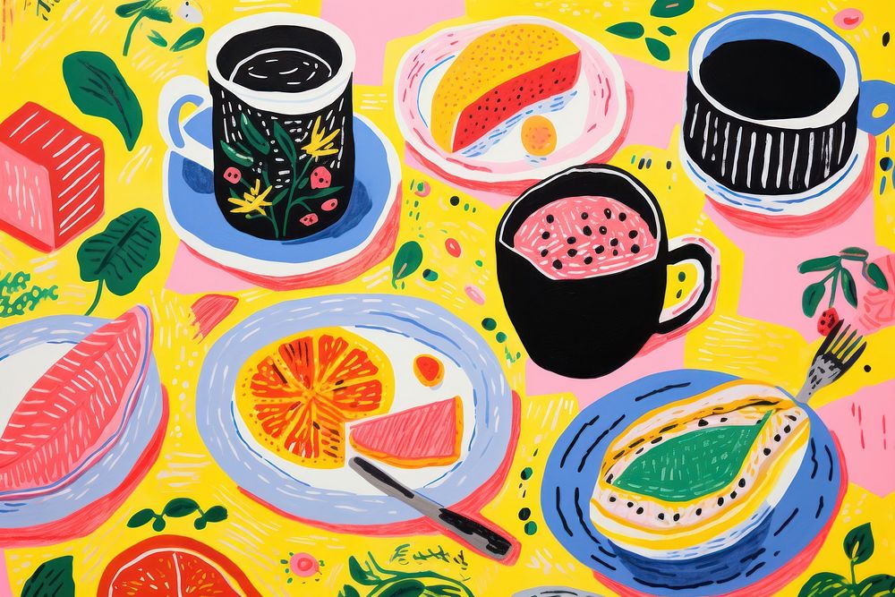 Breakfast painting art pattern. AI | Premium Photo Illustration - rawpixel