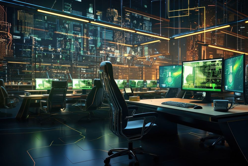 Cyberpunk open office interior technology | Premium Photo - rawpixel