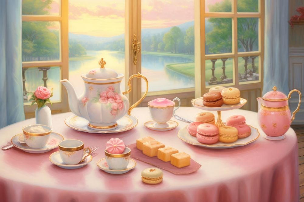Afternoon tea painting teapot table. | Premium Photo Illustration ...