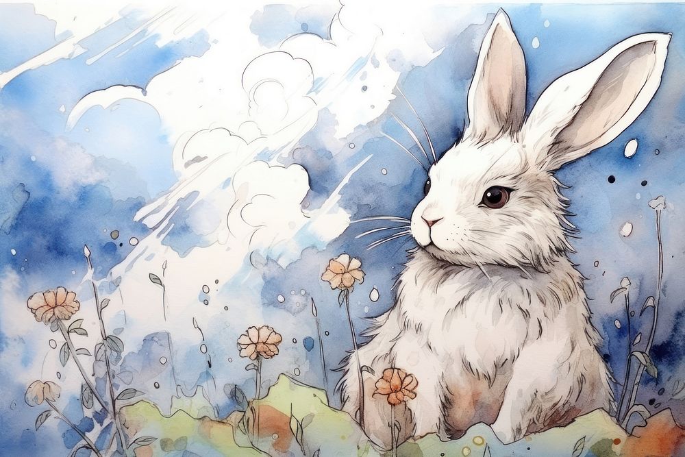Rabbit painting drawing animal. AI | Premium Photo Illustration - rawpixel