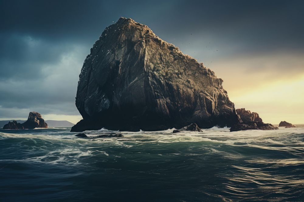 Giant rock floating ocean landscape | Premium Photo - rawpixel