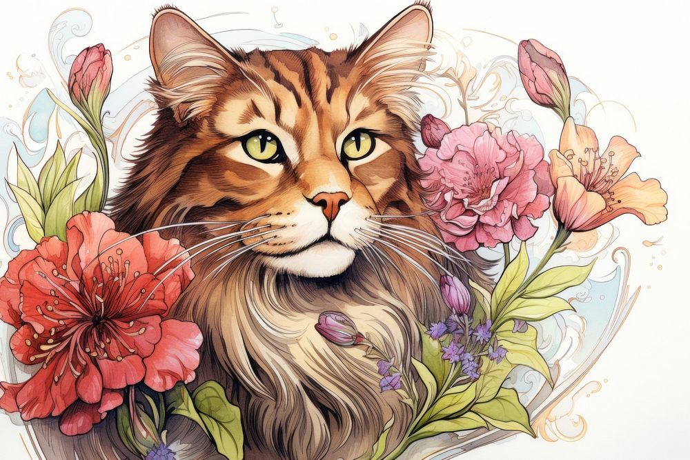 Cat flower pattern drawing. | Premium Photo Illustration - rawpixel