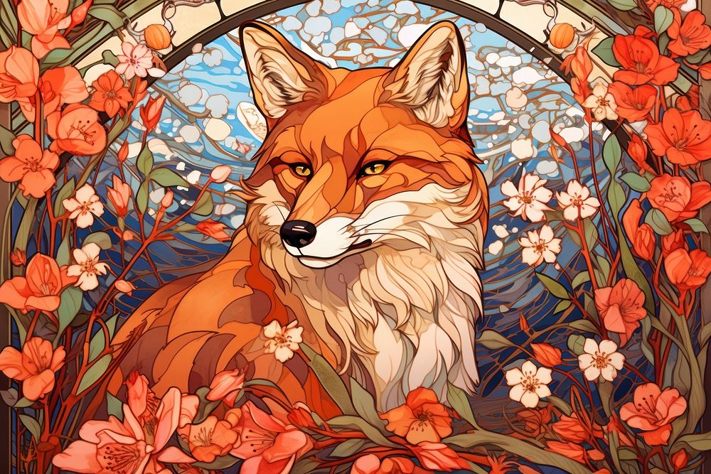 Fox and flowers fox animal | Premium Photo Illustration - rawpixel