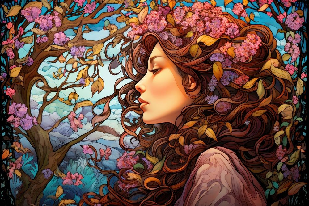 Tree painting flower art. | Free Photo Illustration - rawpixel
