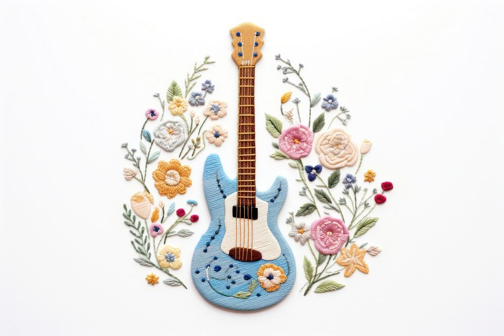Guitar embroidery guitar pattern white | Free Photo - rawpixel