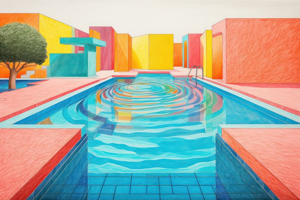 swimming pool painting drawing art. | Premium Photo Illustration - rawpixel