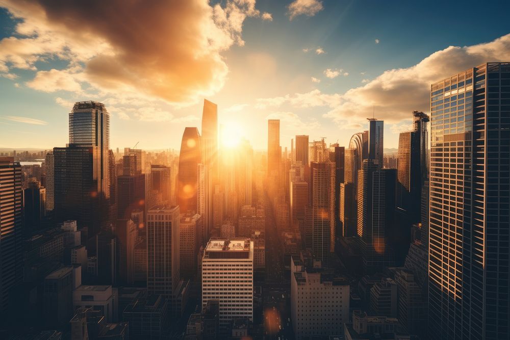 Cityscape building sun architecture. AI | Free Photo - rawpixel