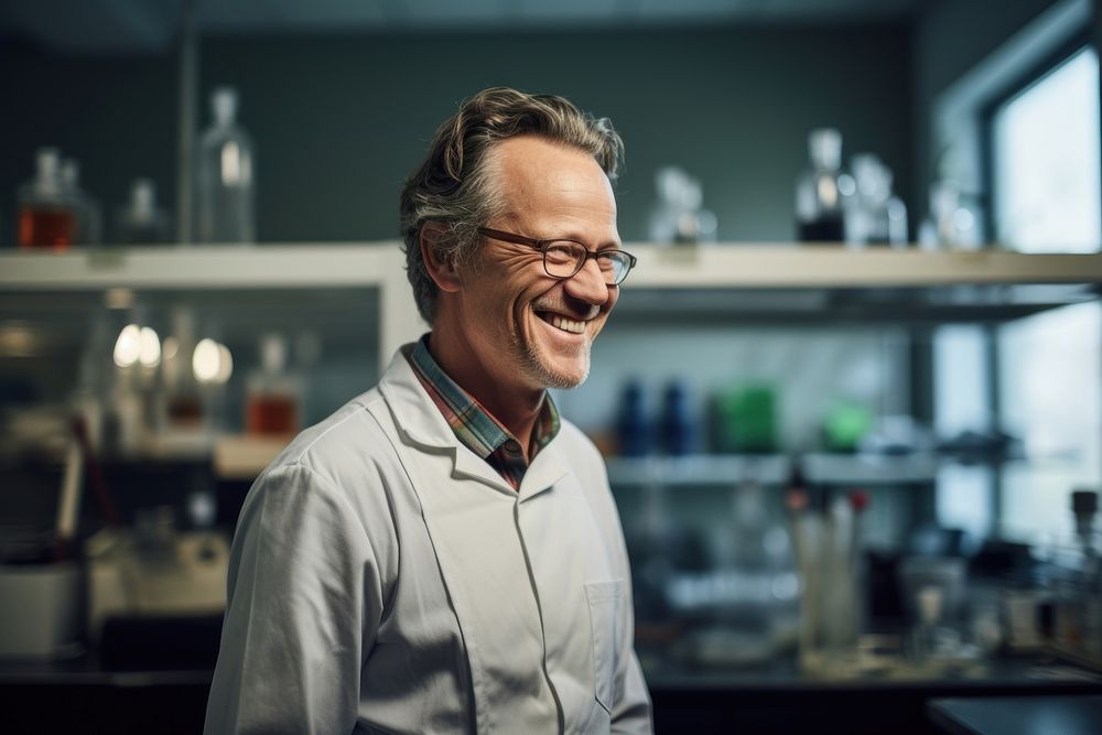 Scientist standing smiling looking. AI | Premium Photo - rawpixel