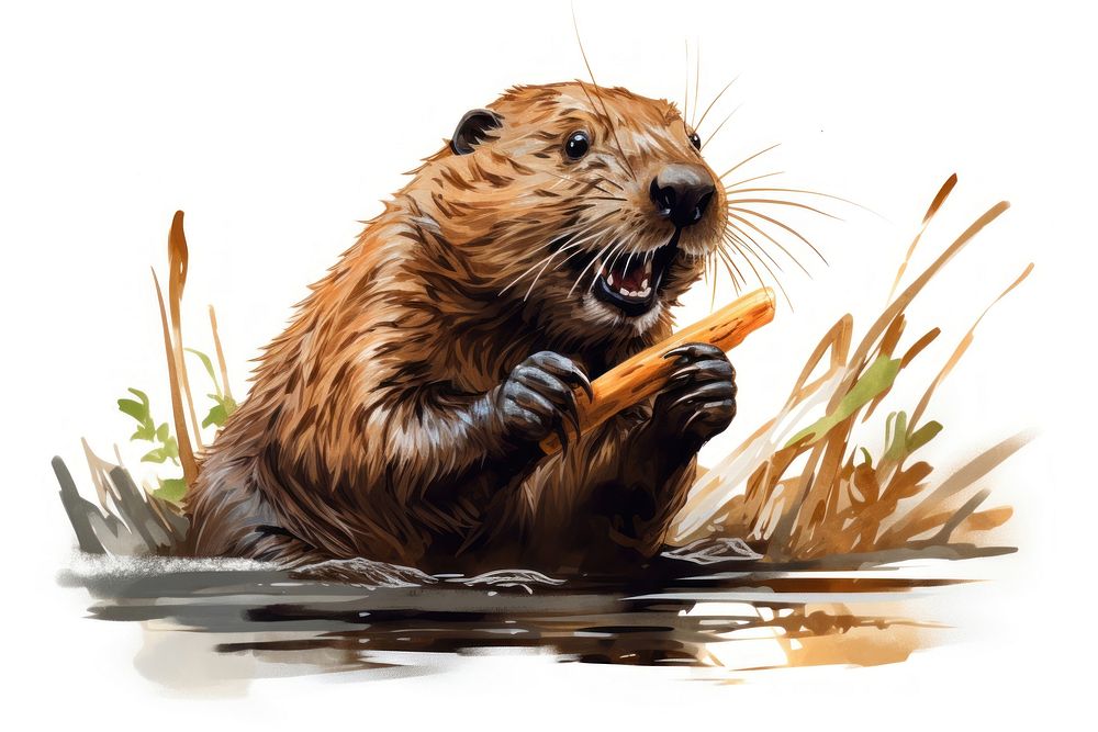 Beaver eating wildlife animal mammal. | Free Photo Illustration - rawpixel