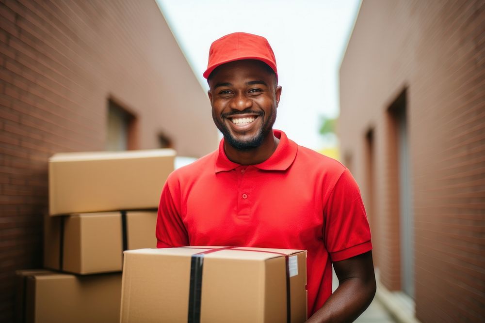 Delivery man holding packages cardboard | Free Photo - rawpixel