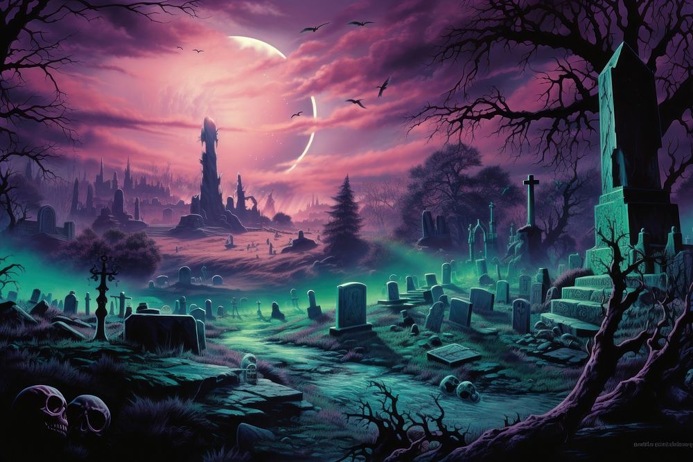 Spooky graveyard landscape outdoors spooky. | Free Photo Illustration ...