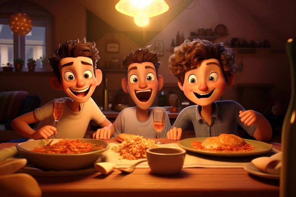 Having dinner party cartoon table | Free Photo Illustration - rawpixel