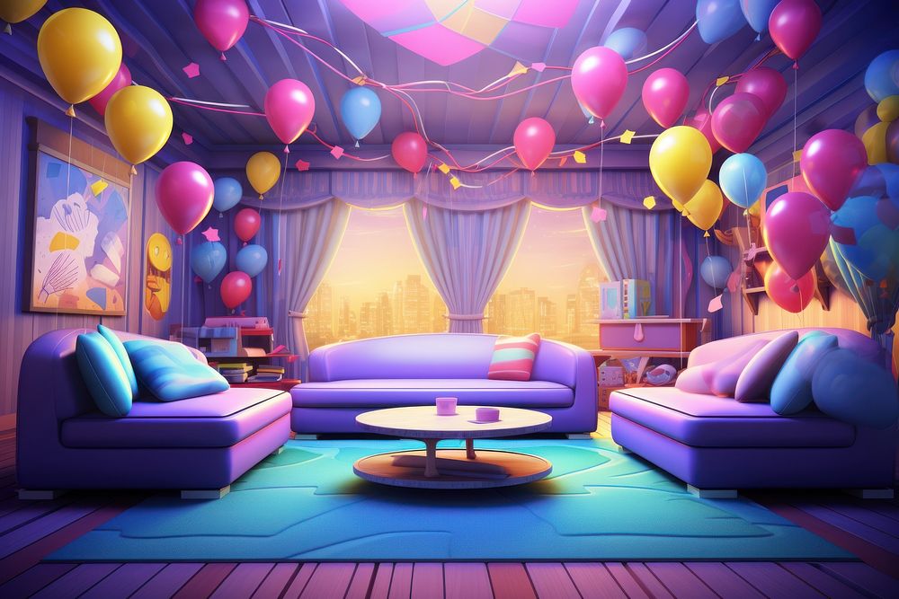 Party room purple architecture furniture. | Free Photo Illustration ...