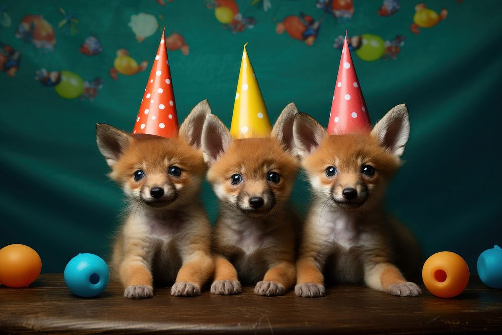 Three baby foxes party scene | Premium Photo - rawpixel